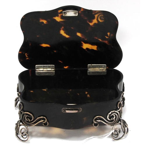 Silver Mounted & Footed Tortoiseshell Trinket Box of Serpentine Form ...