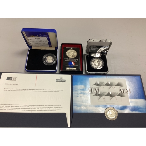 1998 Royal Mint Silver Proof Piedfort 50p Coin, together with a 1984 ...