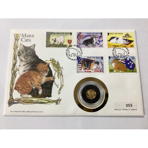 1989 Isle Of Man 'Manx Cats' Gold First Day Coin Cover, features a 1 ...