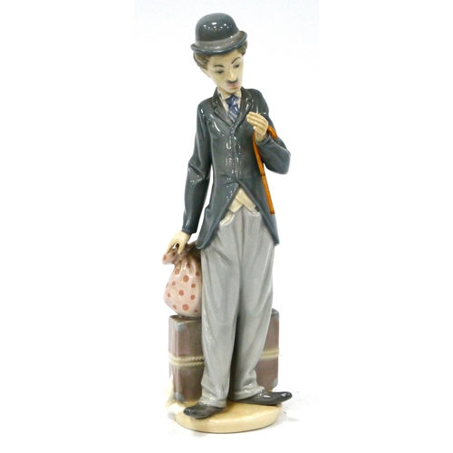 Lladro Figure Charlie Chaplin with Walking Stick and Top Hat, 28.5cm high.