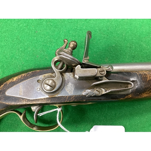 Reproduction Flintlock Pistol, stirrup ram rod, lock stamped with crown ...