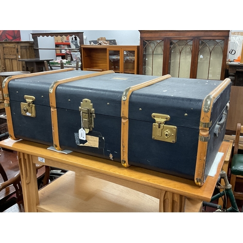 Vintage Travel Trunk, together with a painted domed top tin trunk, with ...