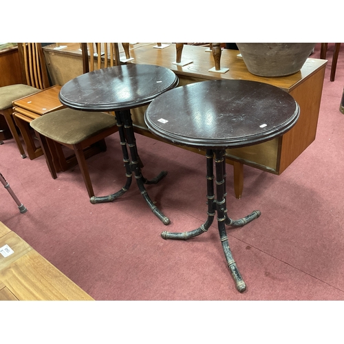 A Pair of Circular Topped Pub Tables, 59cm diameter on metal bamboo ...