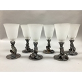 A Decorative Set of Six Liqueur Glasses, each frosted glass on foliate ...