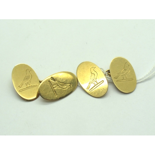 A Pair of 9ct Gold Cufflinks, the oval panels with engraved 'Repton ...