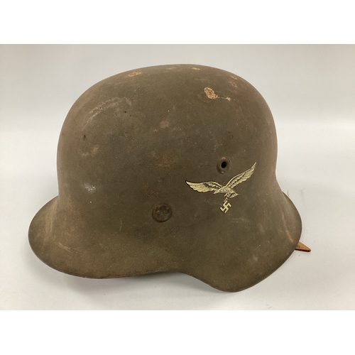 WWII M42 Combat Helmet, textured paint shell with number '5838' stamped ...