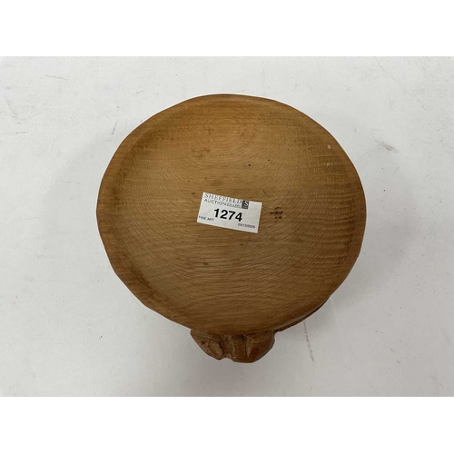 A Robert 'Mouseman' Thompson Oak Nut Bowl of circular form with adzed ...