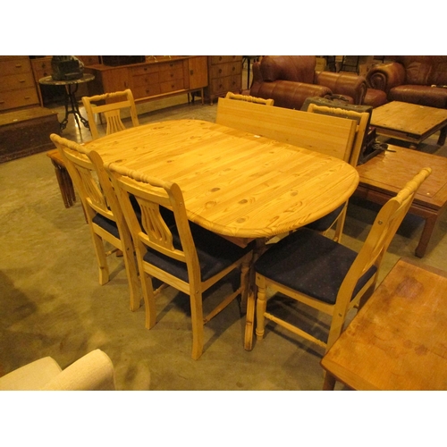 Modern Pine Extending Dining Table with Leaf and 6 Chairs