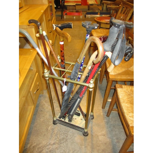 Victorian Brass and Cast Metal Stick Stand with Walking Sticks and Umrellas