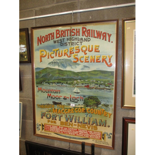 Framed Vintage Advert Poster, North British Railway, 100x72cm