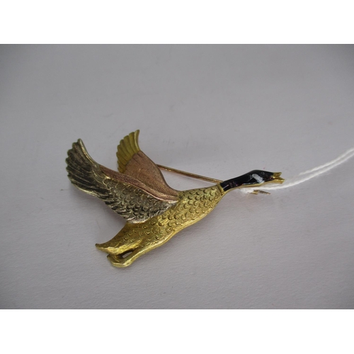 9ct Yellow and Rose Gold Goose Brooch with Enamel