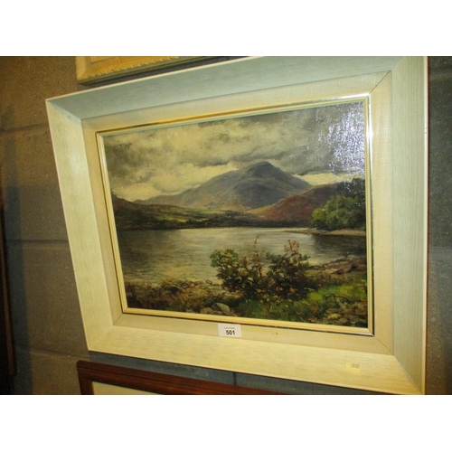 James G.H. Spindler, 1862-1016, Oil on Board, Loch and Mountains, 29x39cm