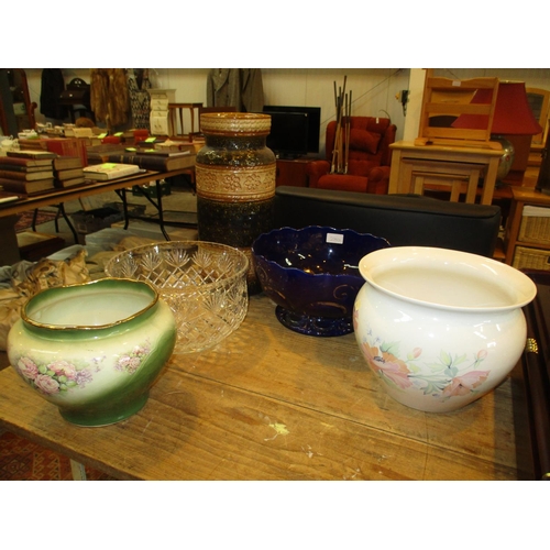 West German Pottery Vase, Crystal Bowl, Pottery Bowl and 2 Jardinières