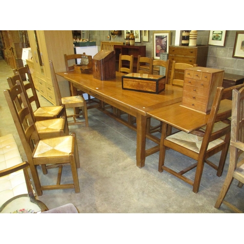 Modern Rustic Style Refectory Dining Table with 2 Leaves and 10 Ladder ...