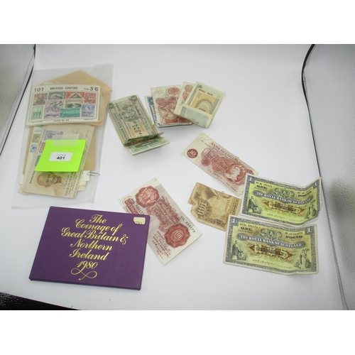 1980 Coin Set, Bank Notes and Stamps