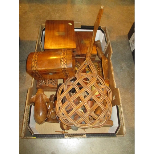 Victorian Tea Caddy, Carpet Beater and Various Wooden Items