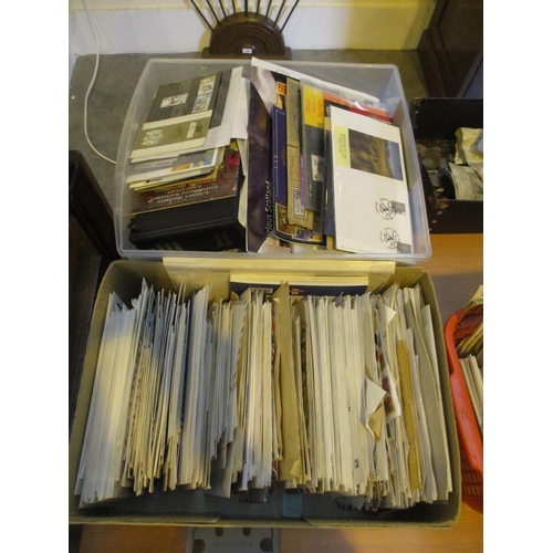 Two Boxes of World Stamps, Loose Stamps, First Day Covers, Presentation ...