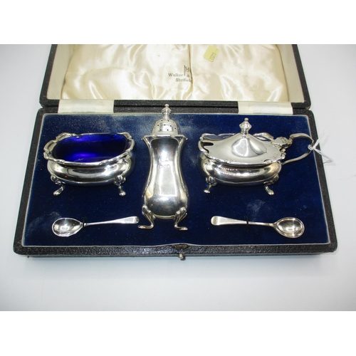 Walker & Hall Silver 3 Piece Condiment Set, Cased, Chester 1941