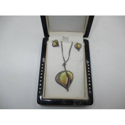 Ortak Silver and Yellow Enamel Necklace and Ear Studs