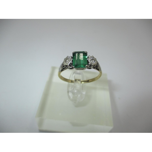 18ct Gold and Platinum Emerald and Diamond Ring, 2.65g, Size N