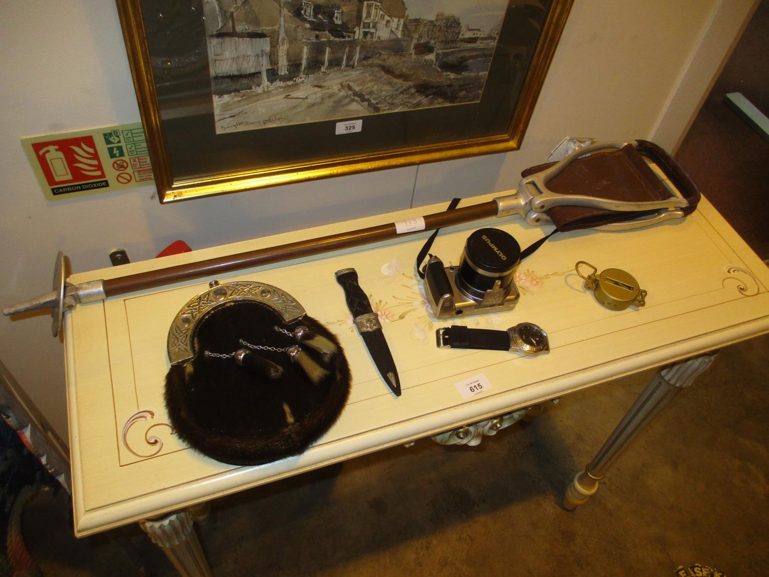 Shooting Stick, Sporran Faux Sgian Dubh, Olympus Camera and Storm Watch