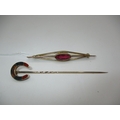 9ct Gold and Red Stone Brooch and an Agate Set Horseshoe Stick Pin, 6 ...