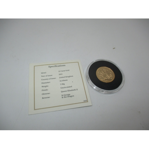 2021 UK Gold Uncirculated Sovereign, 22 Carat Gold, Weight 7.98g, by ...