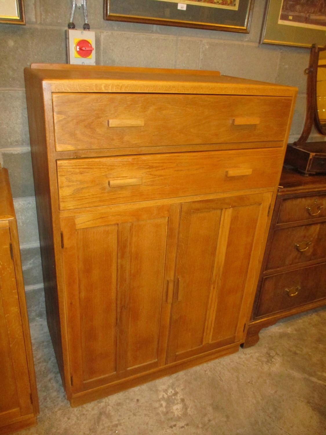 Utility Oak Linen Chest, 84x46x122cm h