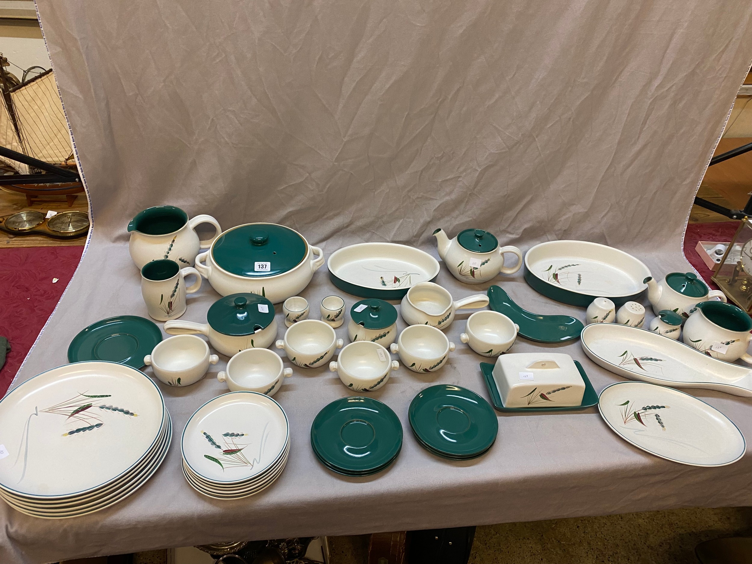 A Denby Green Wheat pattern part dinner service