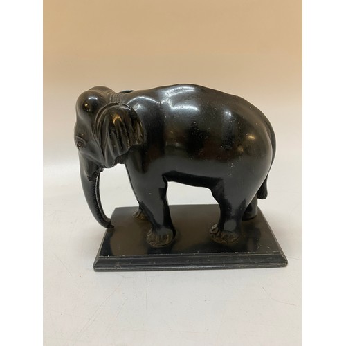 A polished slate model of an Indian elephant, on rectangular base - 5in ...