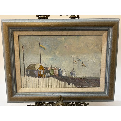 Terence Bennett 94. A signed oil on canvas - Beach Huts Sutton, framed ...