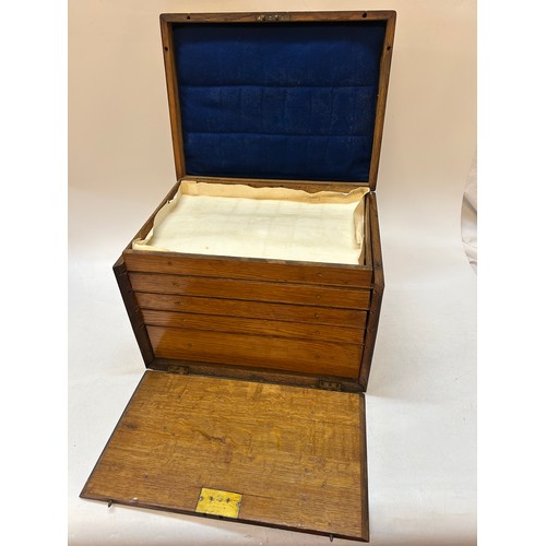 An oak specimen box with hinged lid and fall front enclosing sliding ...