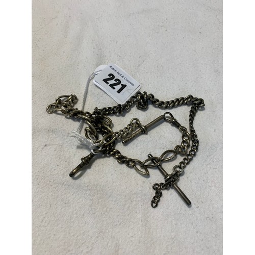 Two silver fob chains with T-bars, c.1.69 ozs