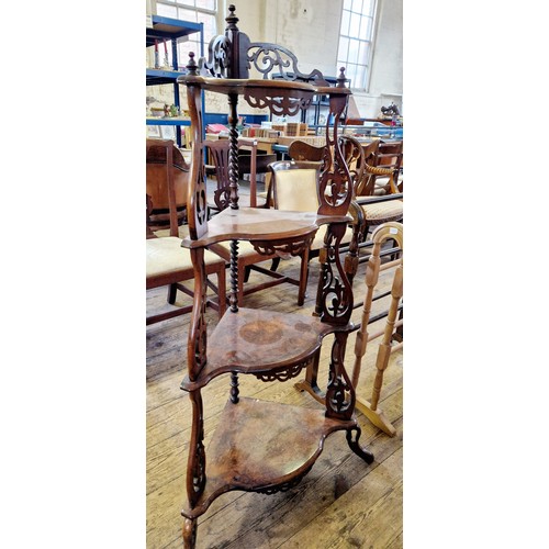 Victorian walnut four-tier serpentine fronted corner wot not stand with ...