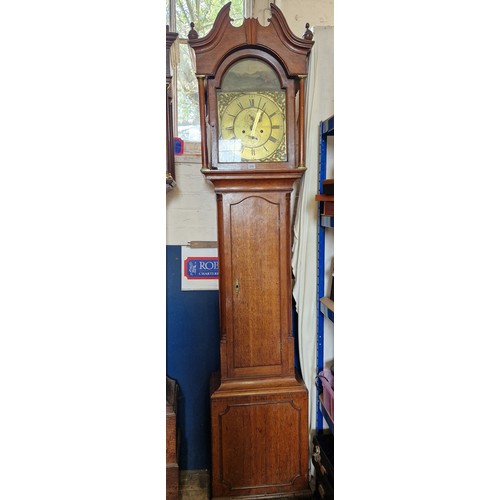 Oak longcase clock, the hood with broken pediment enclosing 8-day ...