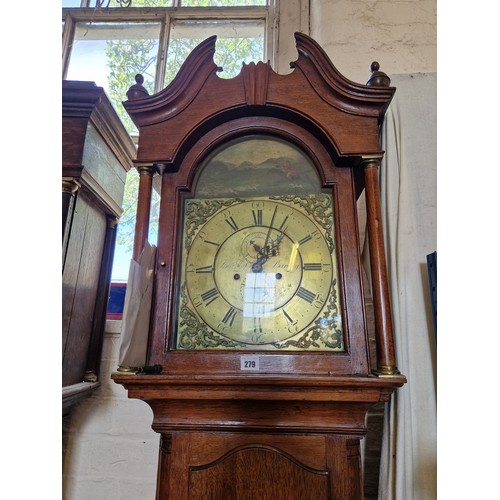 Oak longcase clock, the hood with broken pediment enclosing 8-day ...