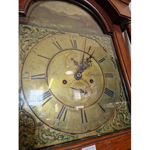 Oak longcase clock, the hood with broken pediment enclosing 8-day ...
