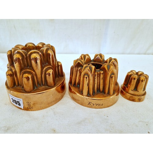 Three Victorian copper jelly moulds incl. largest and smallest by ...