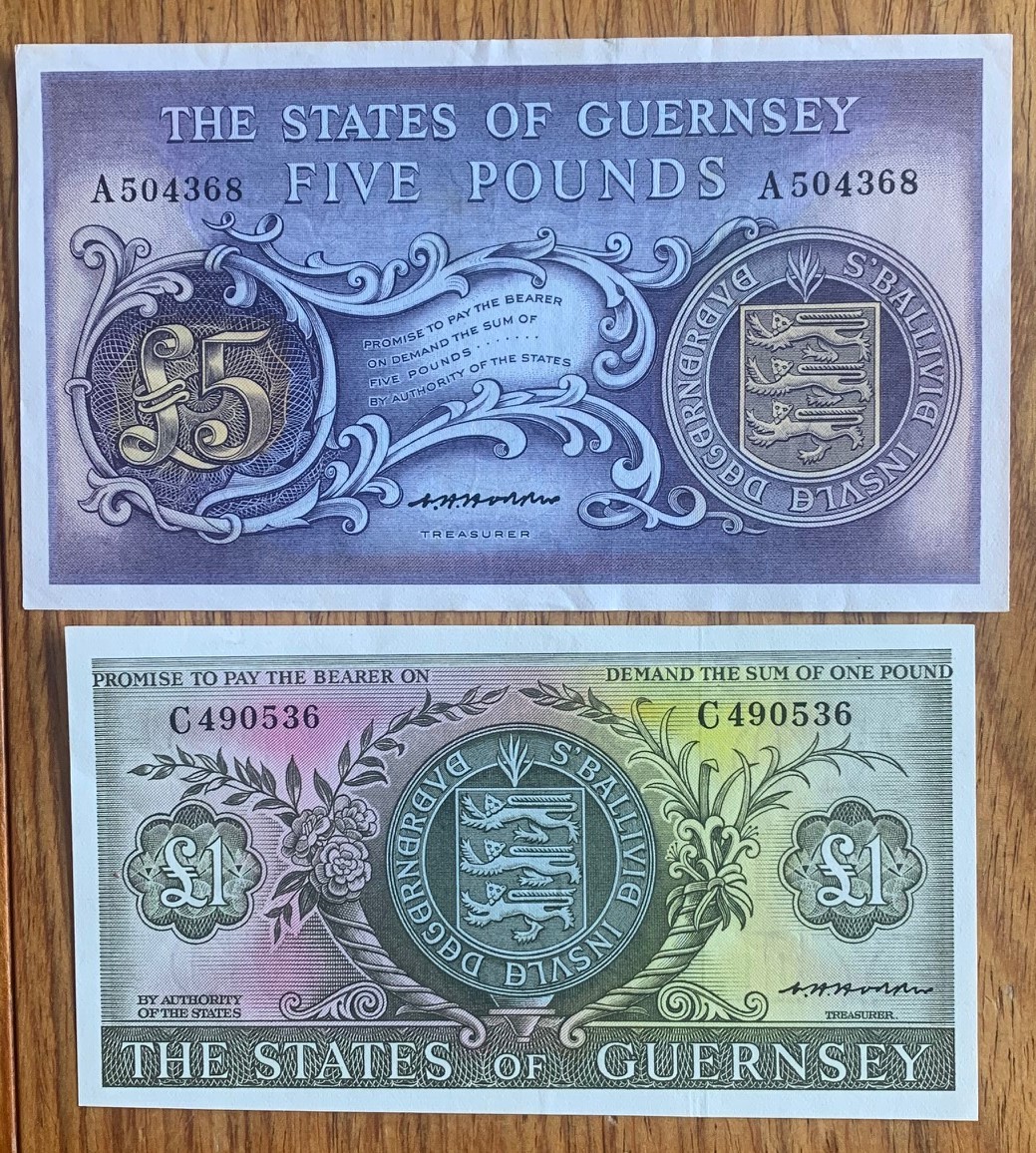 The States of Guernsey Banknotes, One Pound and Five Pounds signed ...
