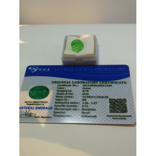 GGL Certified Natural Oval Cut Emerald 8.70 Carats