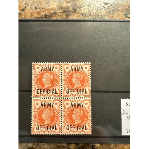 GB 1896 1/2d vermillion Army Official block of 4 m/m (SG O41) c£40