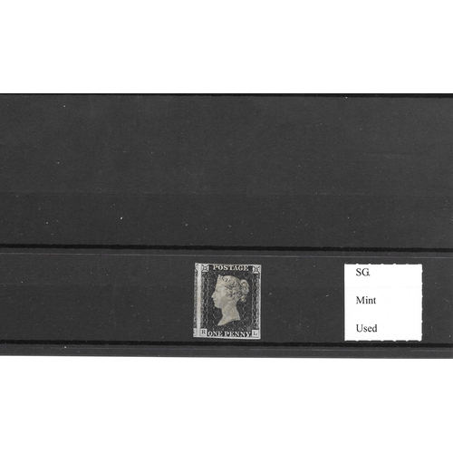 GB QV 1840 1d black, RL, 4m with portion of stamp to the left showing ...
