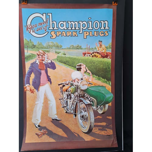 A Champion Spark Plugs poster, by Malcolm Fowler, 20 x 30 1/4"