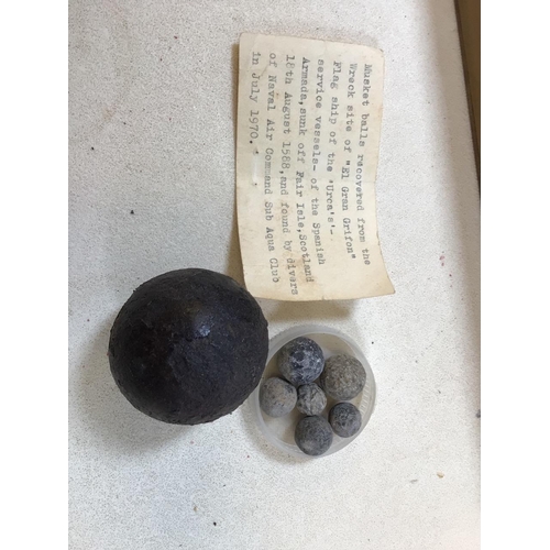 A quantity of mineral specimens, shells, carved mineral animals, musket ...