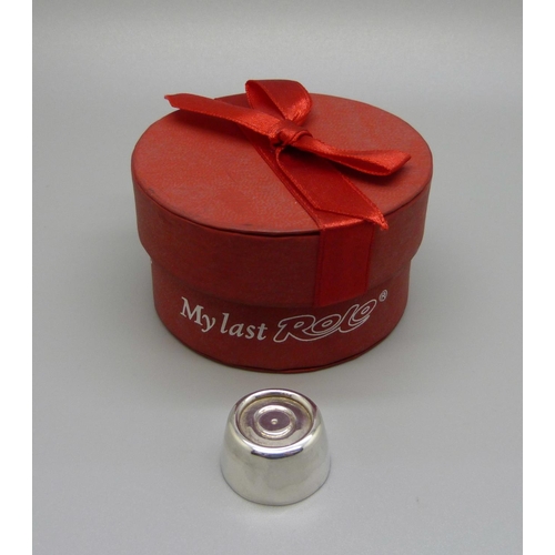 A silver Rolo, 'My last Rolo', cased, 18.3g