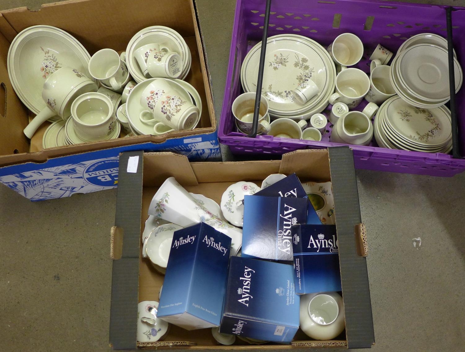 A box of assorted Aynsley china and two boxes of Royal Doulton Bredon ...