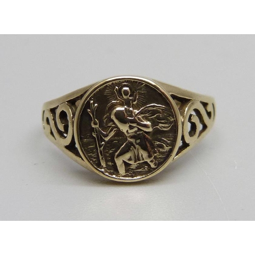 A 9ct gold St. Christopher ring, 1.5g, K