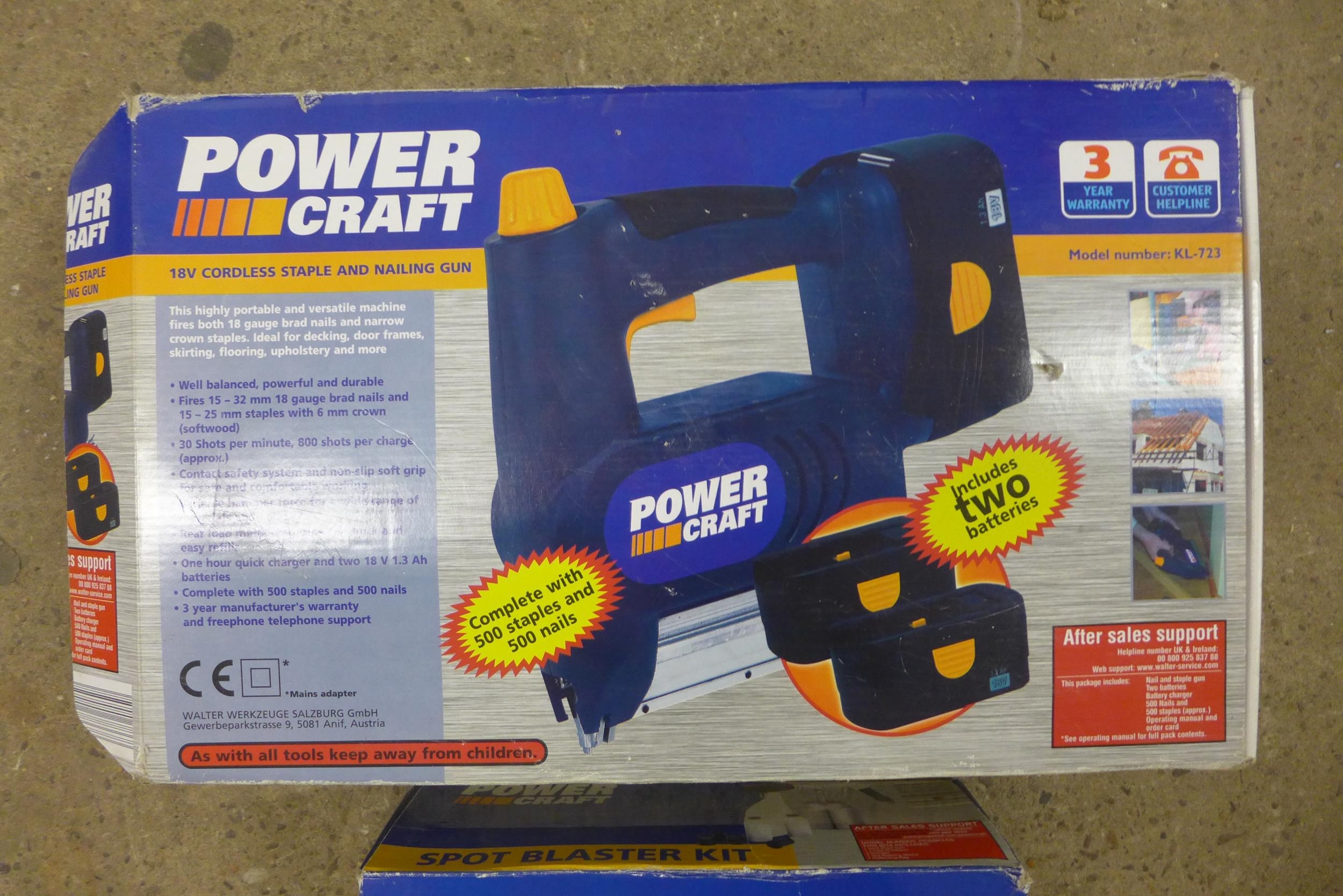Powercraft 18v cordless staple and nailing gun in case unused