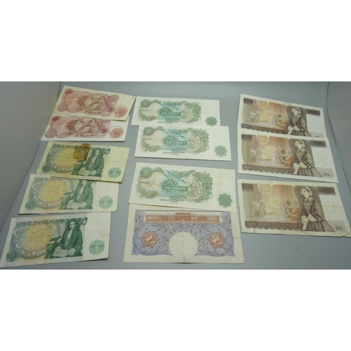 British bank notes, three £10 notes, seven £1 notes including Peppiatt ...