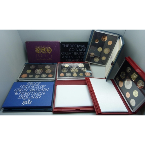 Seven UK proof coin sets, (4+3)